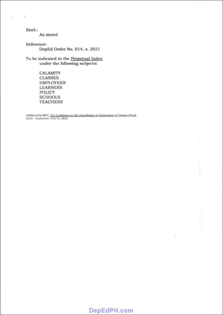 DepEd Order 37 Series of 2022: Suspension of Classes Due to Disasters ...
