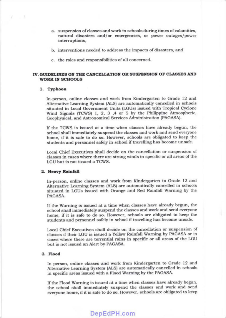 DepEd Order 37 Series of 2022: Suspension of Classes Due to Disasters ...