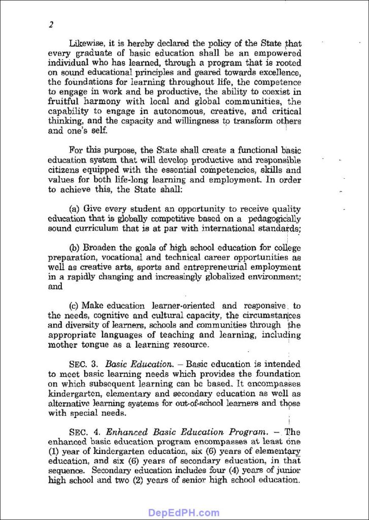 Republic Act 10533: Enhanced Basic Education Act of 2013 | DepEd PH